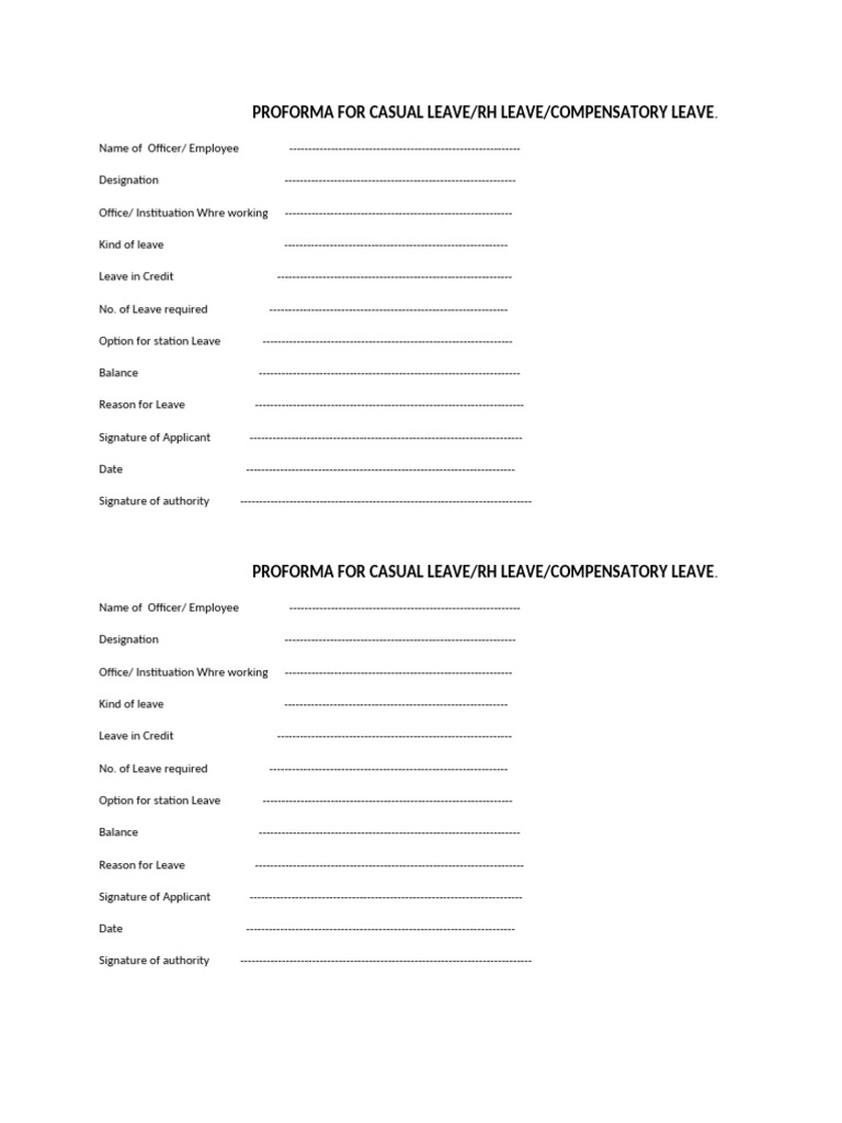 Proforma For Casual Leave 2025 | PDF