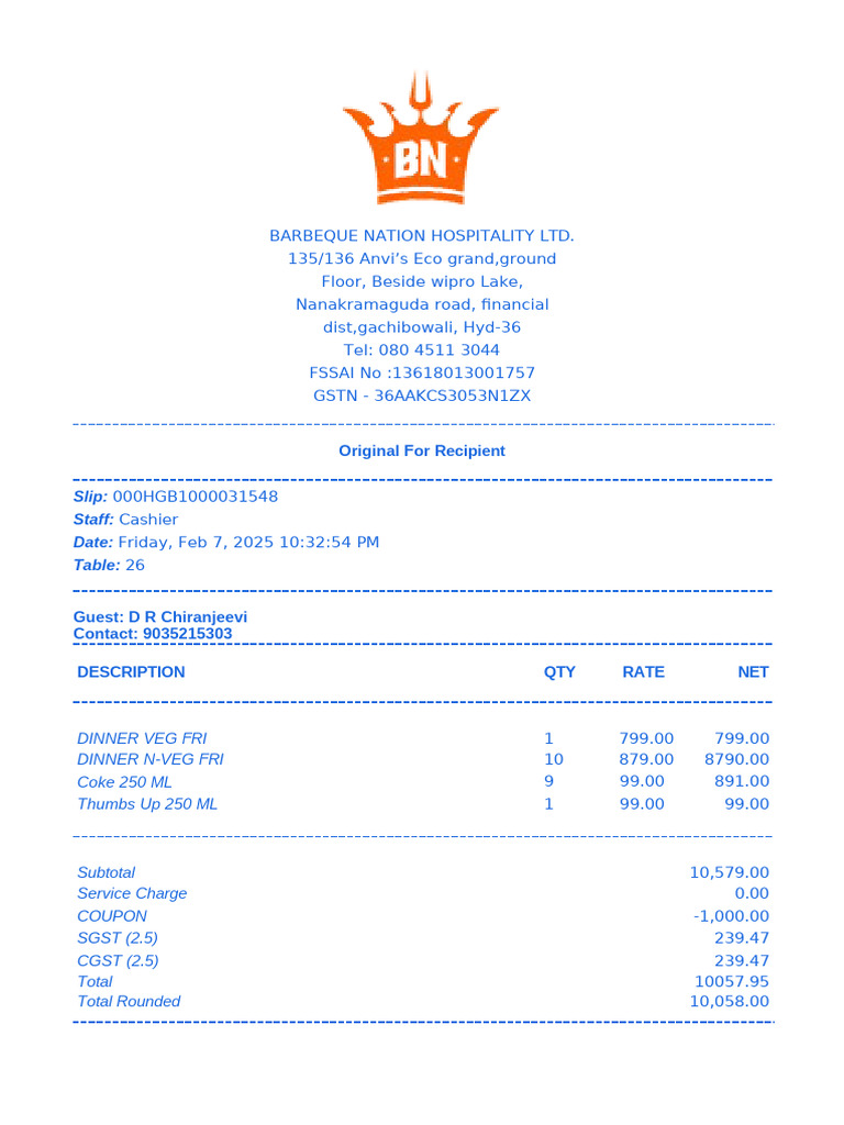 Barbeque Nation Bill | PDF | Taxes | Public Finance
