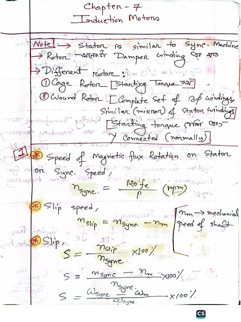 Induction Motor Formula Note | PDF