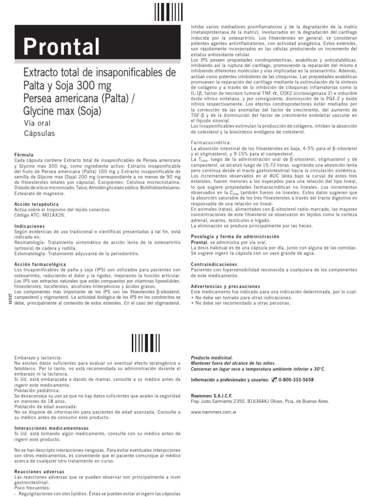 Prontal: Extracto Total de Insaponificables de Palta y Soja 300 MG ...