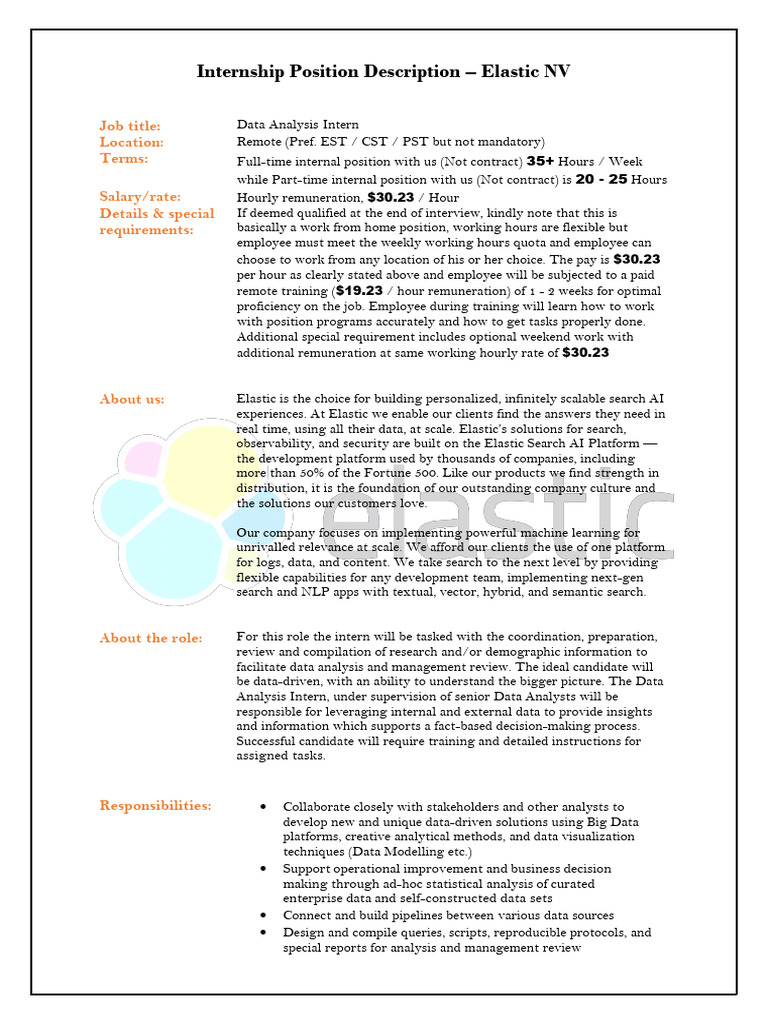 Elastic NV Data Analysis Internship Details & Description 112 | PDF | Data | Computing