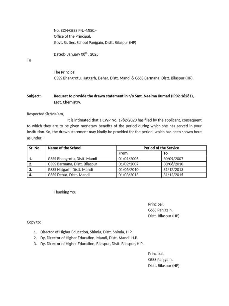 Due Drawn Statement Request-Neelma Kumari | PDF