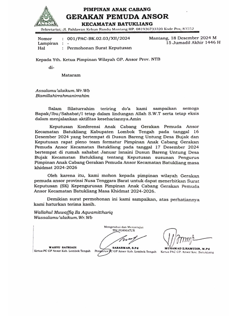 PERMOHONAN SK PAC ANSOR (1) | PDF