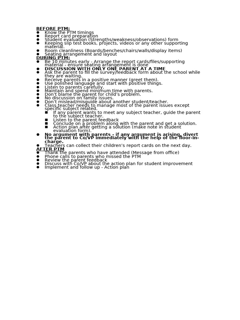 PTM Guidelines for Teachers | PDF