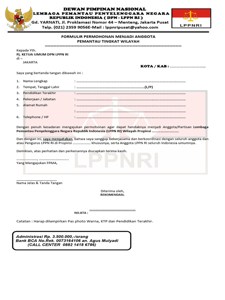 Formulir Keanggotaan Wilayah 2024 | PDF