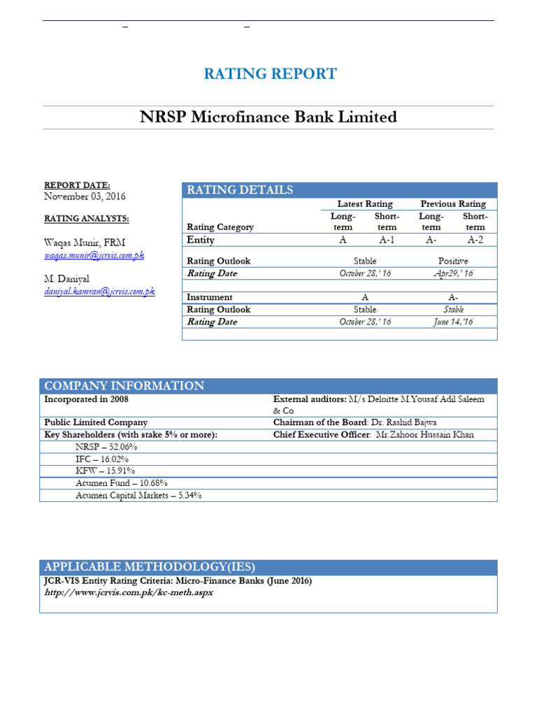 NRSP CREDIT RATING | PDF | Banks | Microfinance