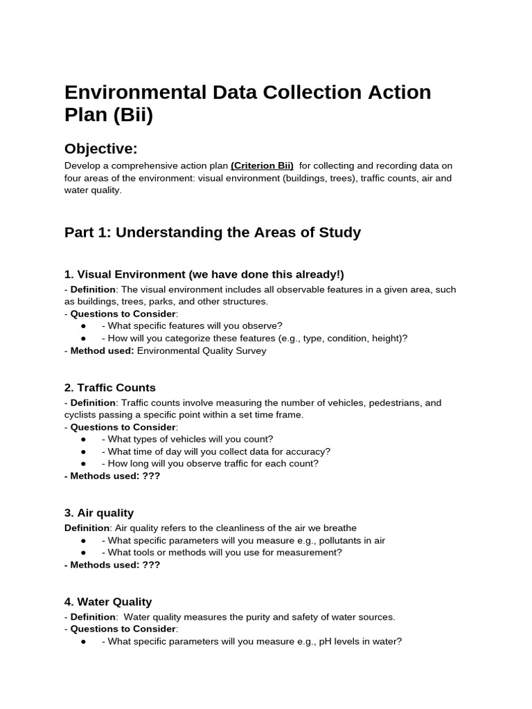 Environmental Data Collection Plan | PDF | Methodology | Water Quality