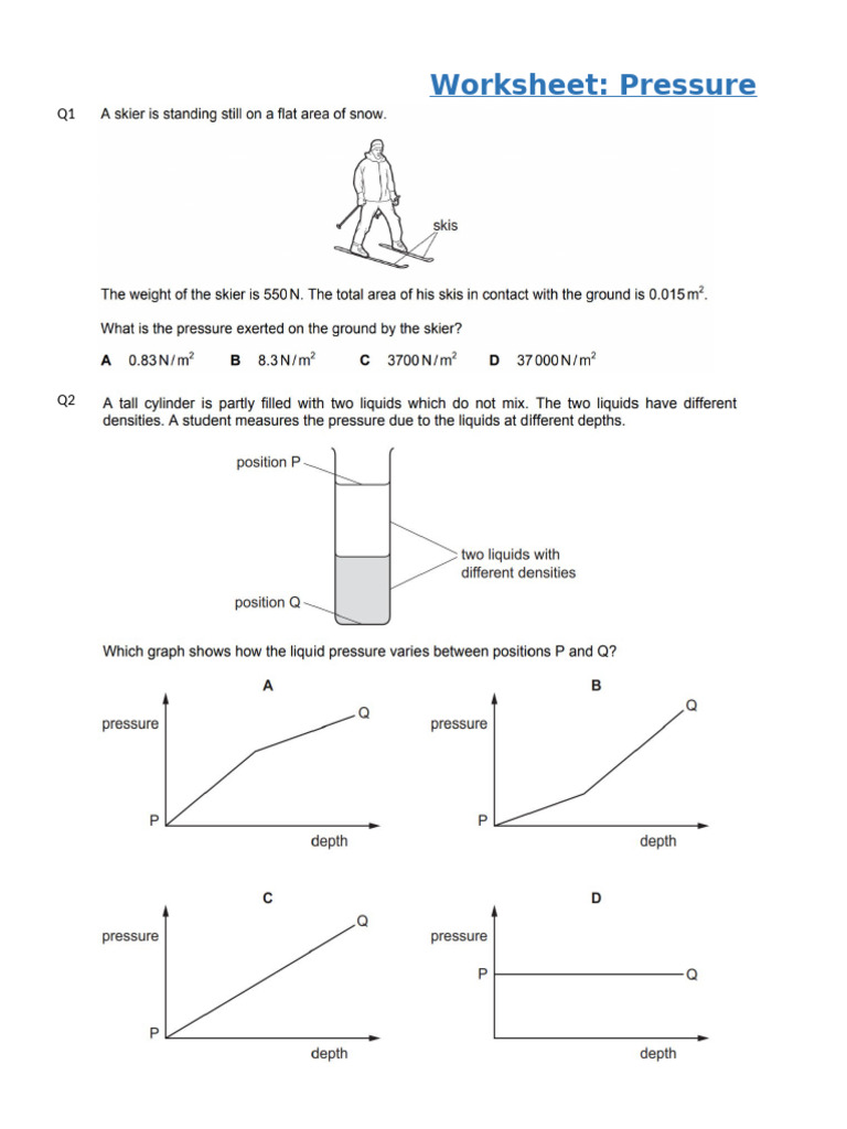 PRESSURE worksheet | PDF