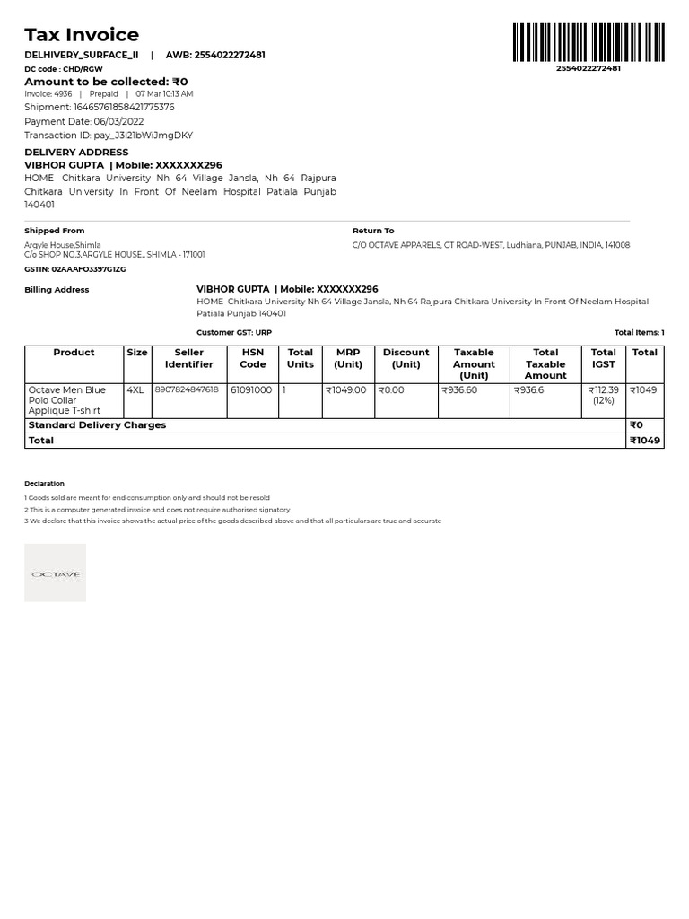 Invoice A4 | PDF | Invoice | Taxation