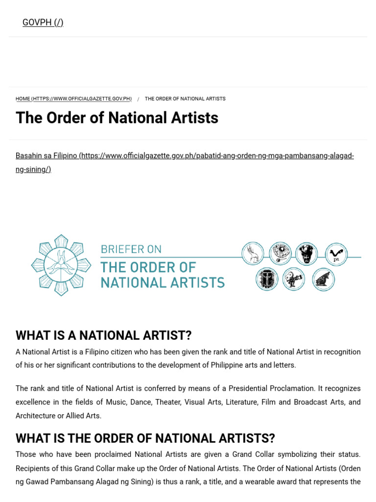 Order of National Artists Overview | PDF | Philippines