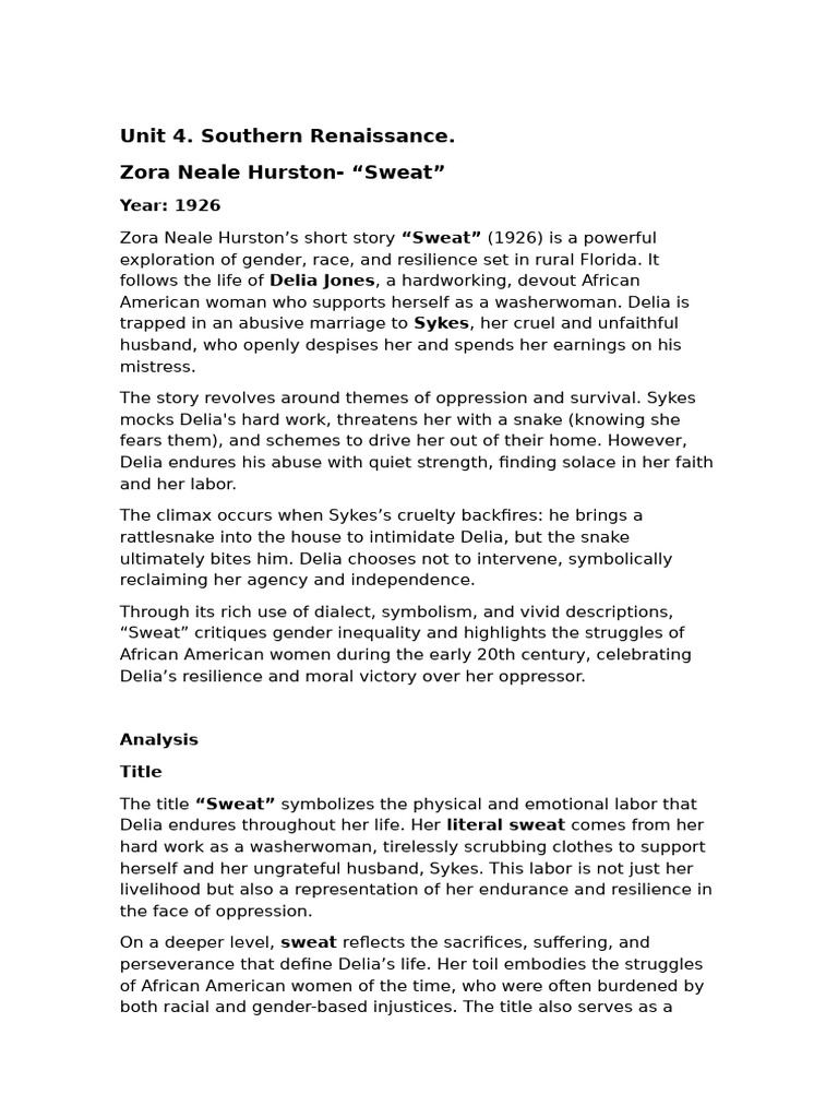 Analysis of Hurston's "Sweat" Themes | PDF | Narration | Gender Role