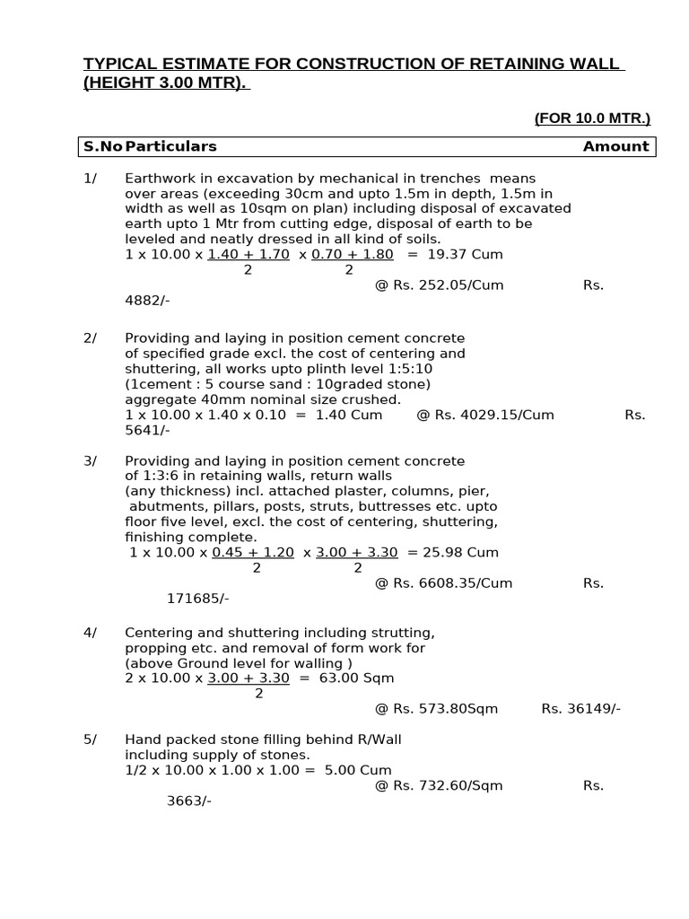 3.00 Mtr Retaining Wall | PDF | Building Engineering | Building Materials
