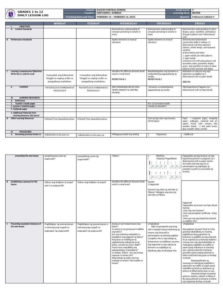 DLL_MAPEH 5_Q4_W1 | PDF