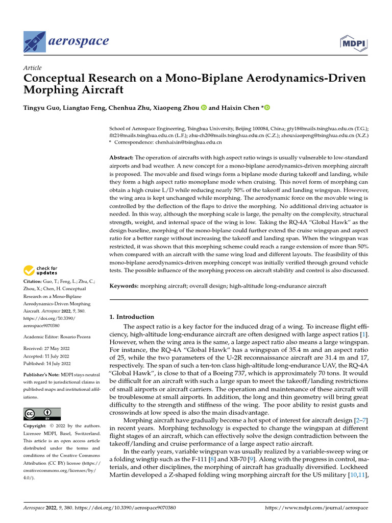 Conceptual Research On A Mono Biplane Aerodynamics Driven Morphong ...