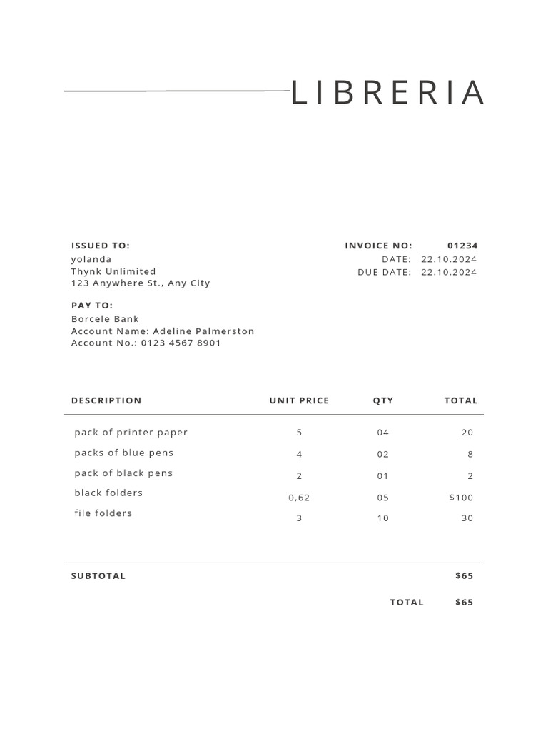 Simple Minimalist Business Invoice | PDF