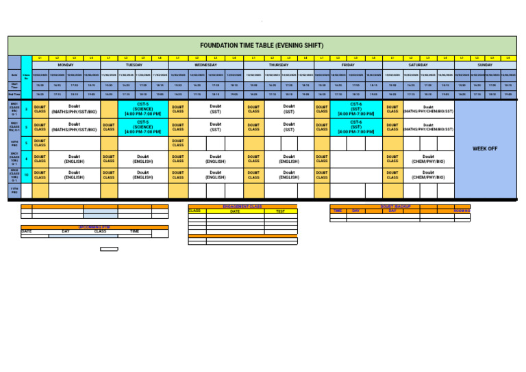 Evening Shift Foundation Timetable | PDF