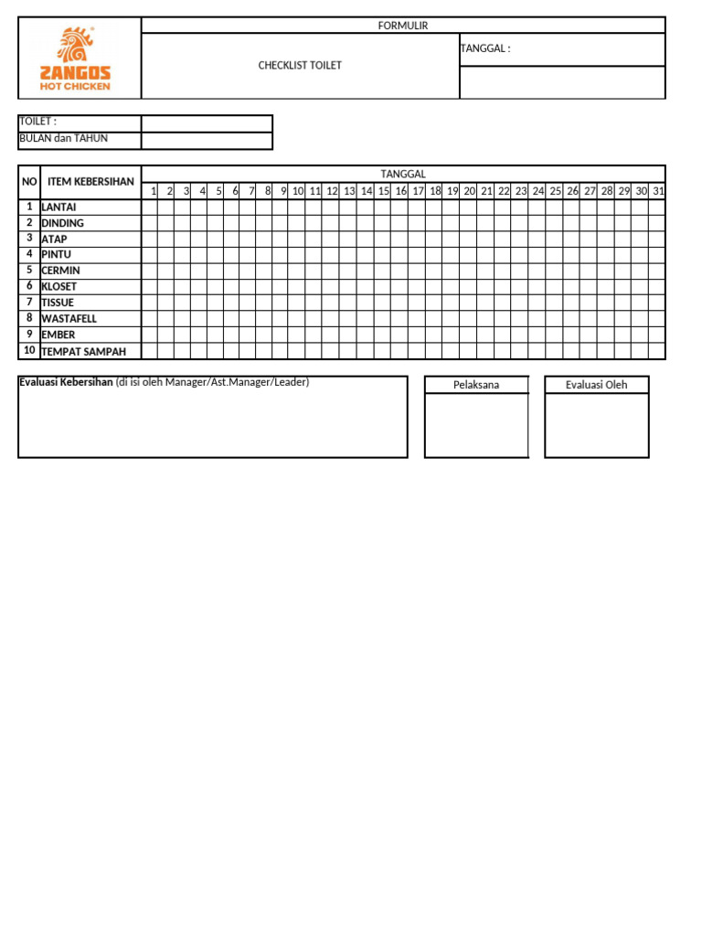 DAILY INVENTORY COOKING dan FORM CHECKLIST CLEANING | PDF