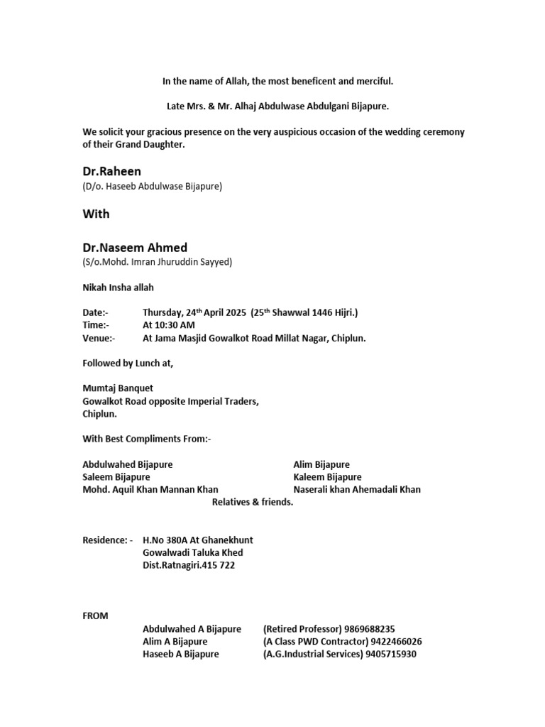 Wedding Card Raheen | PDF