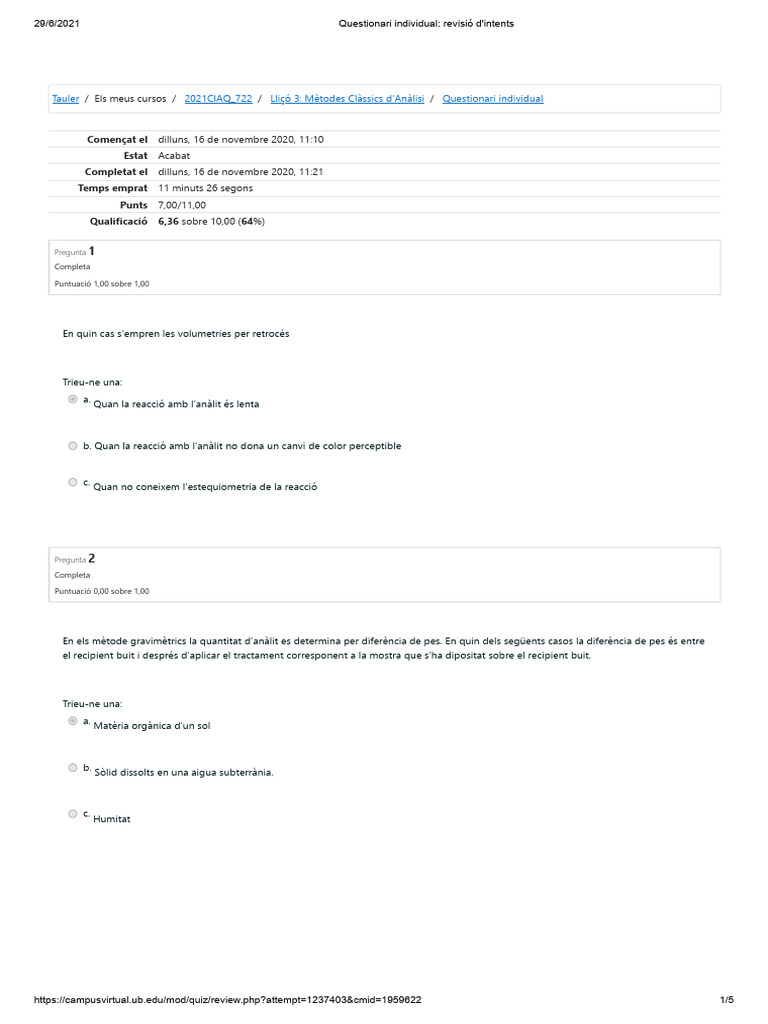 Questionari Individual - Revisió D'intents - 8 | PDF
