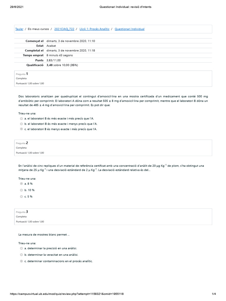 Questionari Individual - Revisió D'intents | PDF