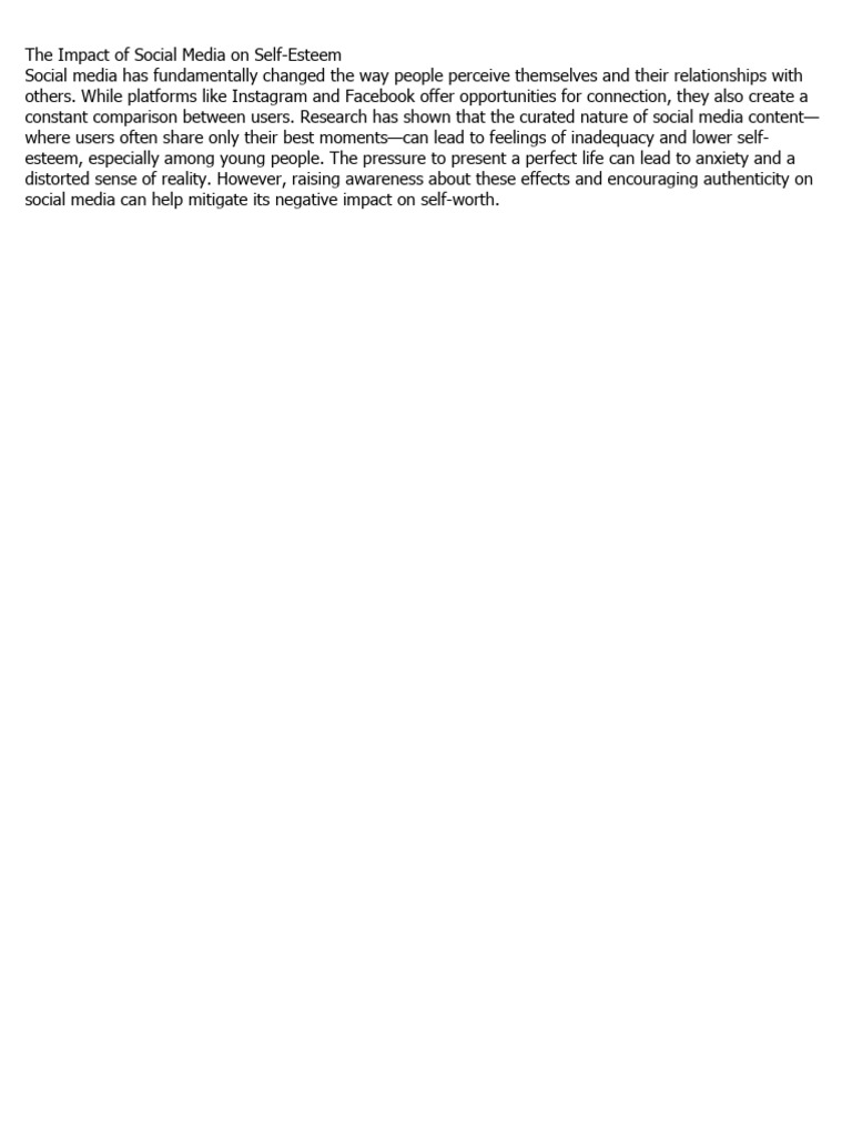 Social Media's Effect on Self-Esteem | PDF