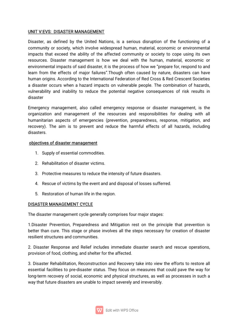 Evs Unit V Disaster Management | PDF