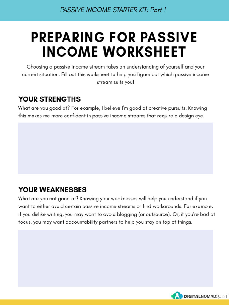 Preparing For Passive Income Worksheet | PDF | Income | Debt