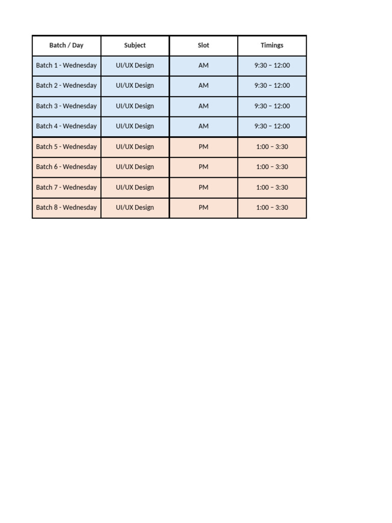 Links UI UXDesign 4thsem Batchwise Details Wednesday | PDF