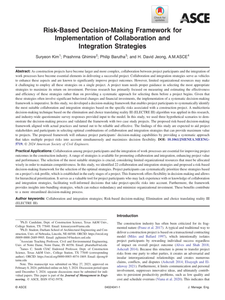 RiskBased DecisionMaking Framework For Implementation of Collaboration ...
