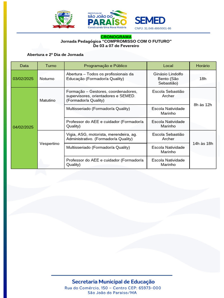 Cronograma - Jornada Pedagogica | PDF | Aprendizado