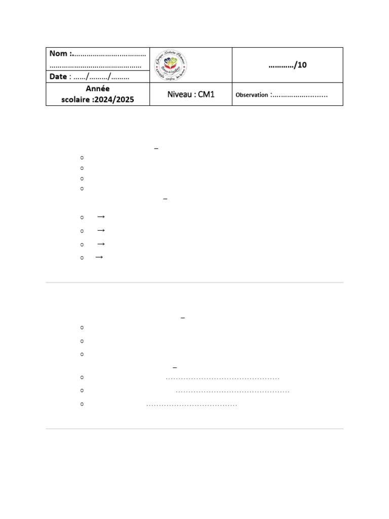 CM1 English Language Assessment | PDF