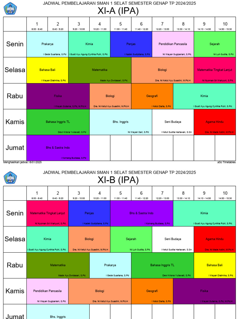 Jadwal Mapel Kelas XI Jan-Mar 2025 OK | PDF