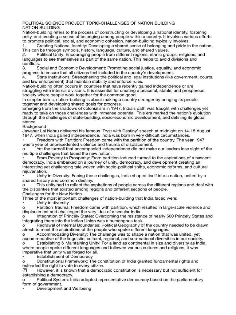 Challenges of Nation Building in India | PDF | Partition Of India ...