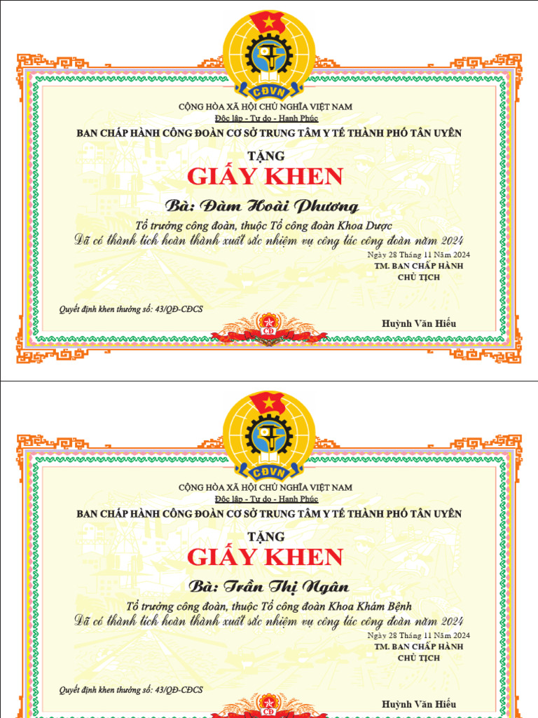 12.12 Bang Khen Cong Doan | PDF