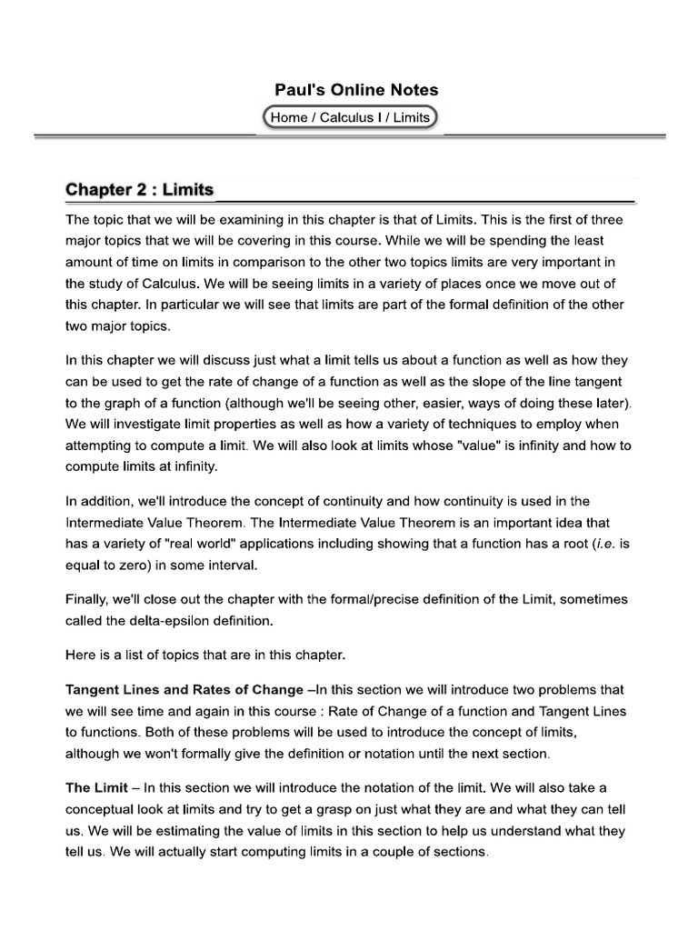 Limits Notes | PDF