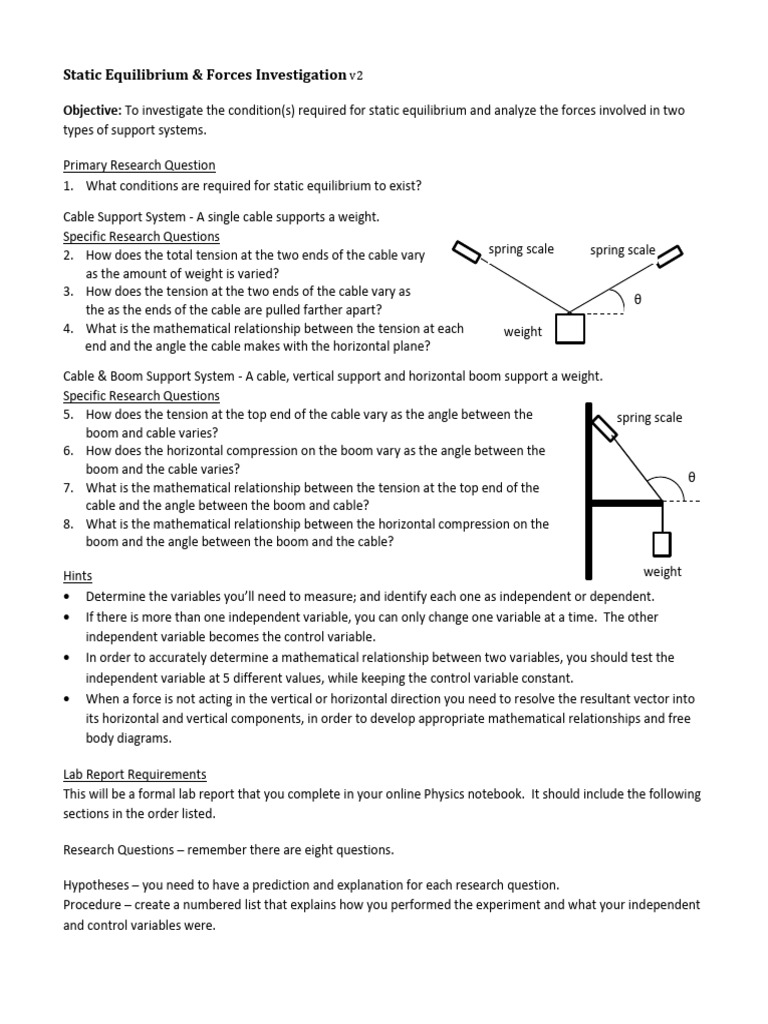 Static Equilibrium Investigation v2 | PDF | Force | Tension (Physics)
