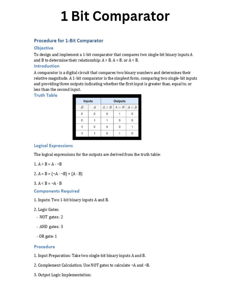 1 Bit Comparator Procedure PDF | PDF