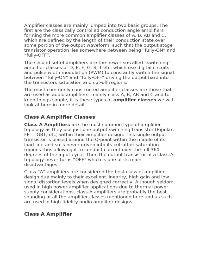 Understanding Amplifier Classes A to C | PDF | Amplifier | Transistor