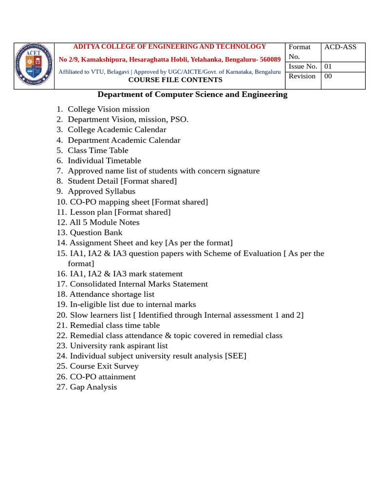 Course File Content | PDF