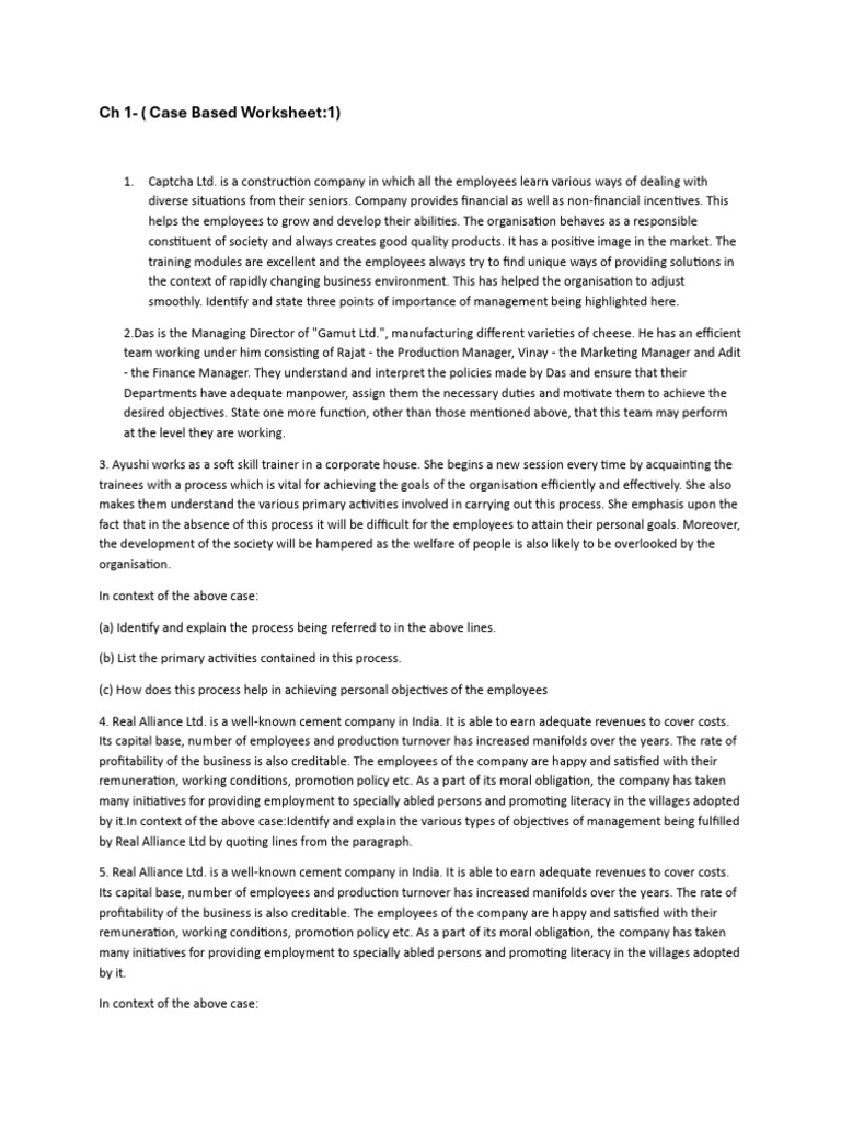 CH 1 - BST (Case Based Worksheet) | PDF | Employment | Turnover ...