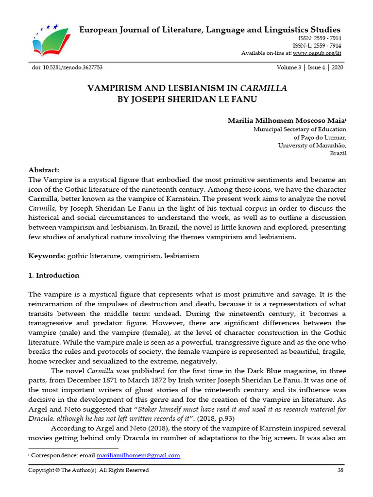 Vampirism and Lesbianism in Carmilla by | PDF | Carmilla | Dracula
