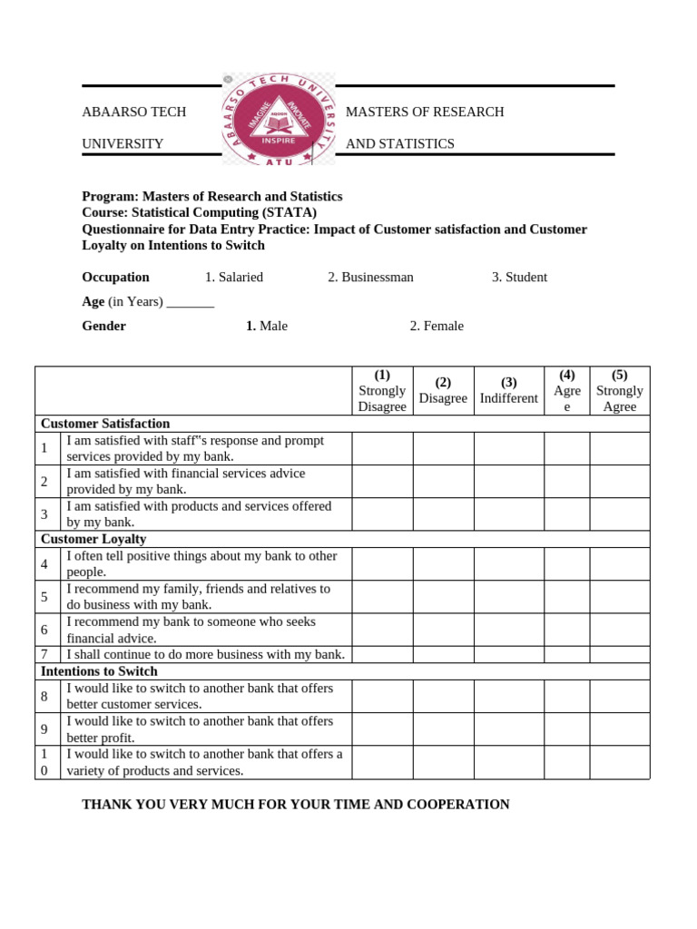 Sample Questionnaire Bank X | PDF