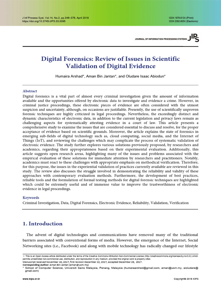 Digital Forensics - Review of Issues in Scientific Validation of ...