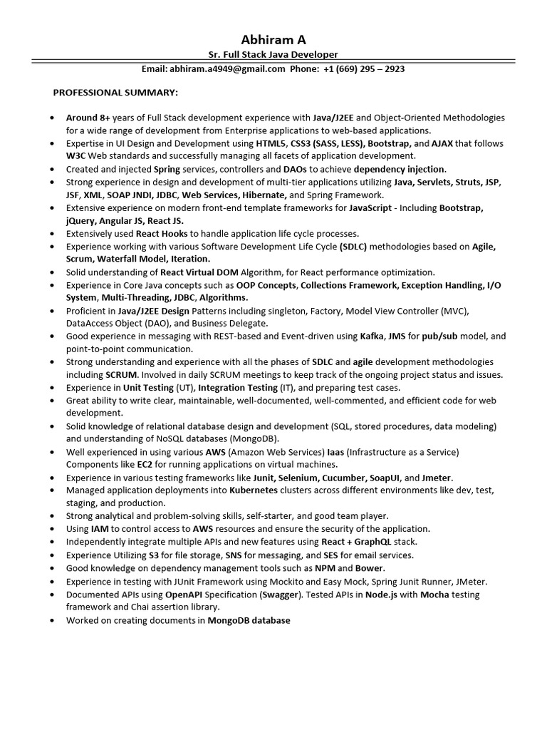 Abhi Rama Full Stack Resumes r 19917 | PDF | Spring Framework | Angular Js