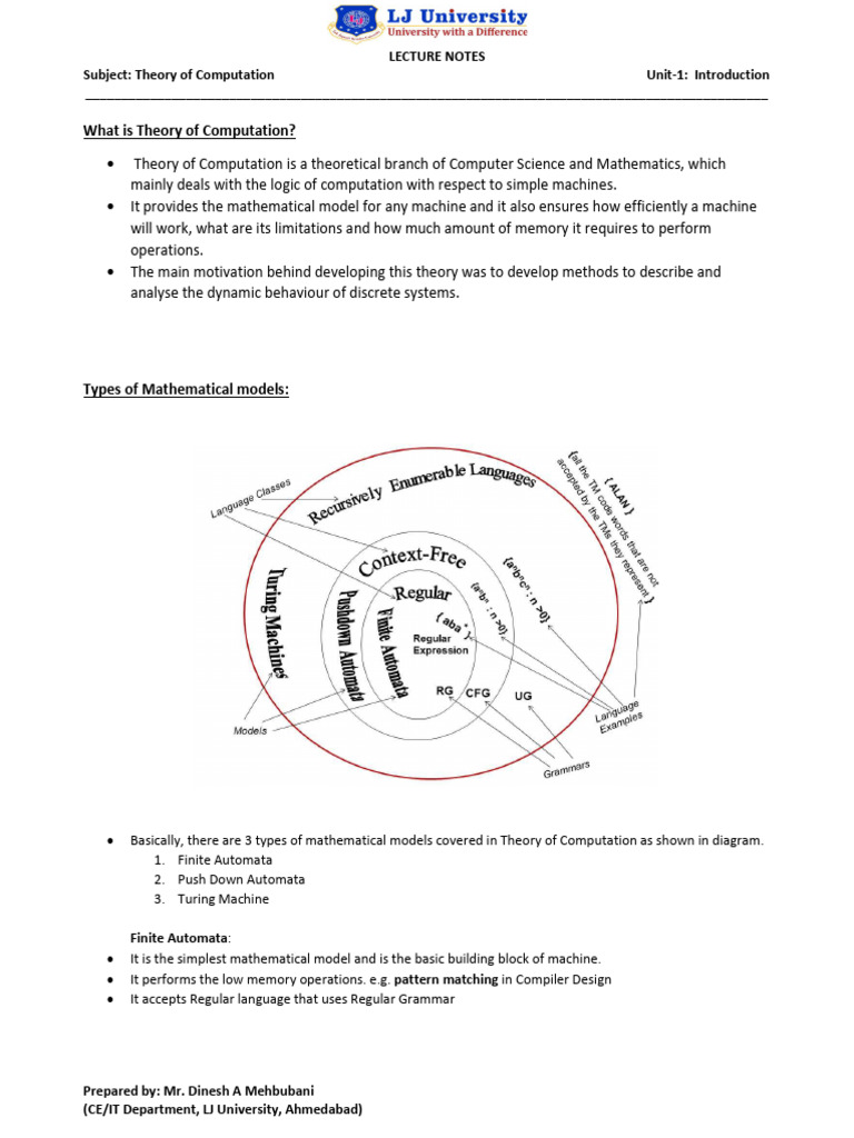 Unit-1_TOC | PDF | Theory Of Computation | Automata Theory