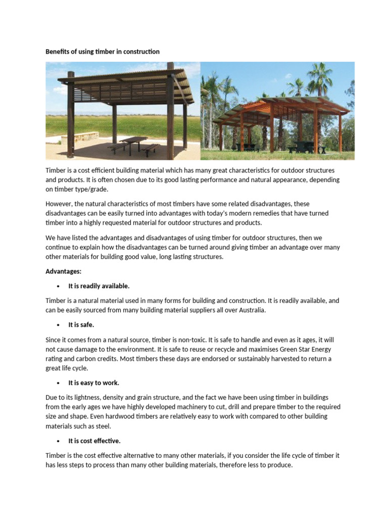 Advantages of Timber in Construction | PDF | Wood | Lumber