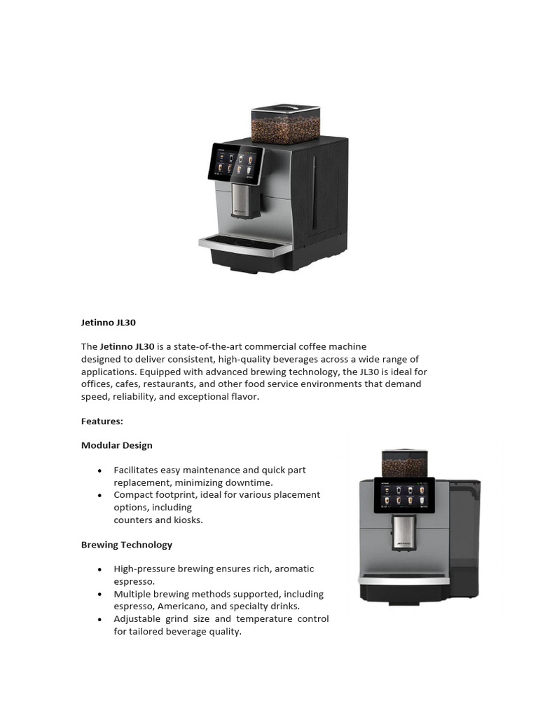 Jetinno JL30: Advanced Commercial Coffee Machine | PDF | Coffee | Drink