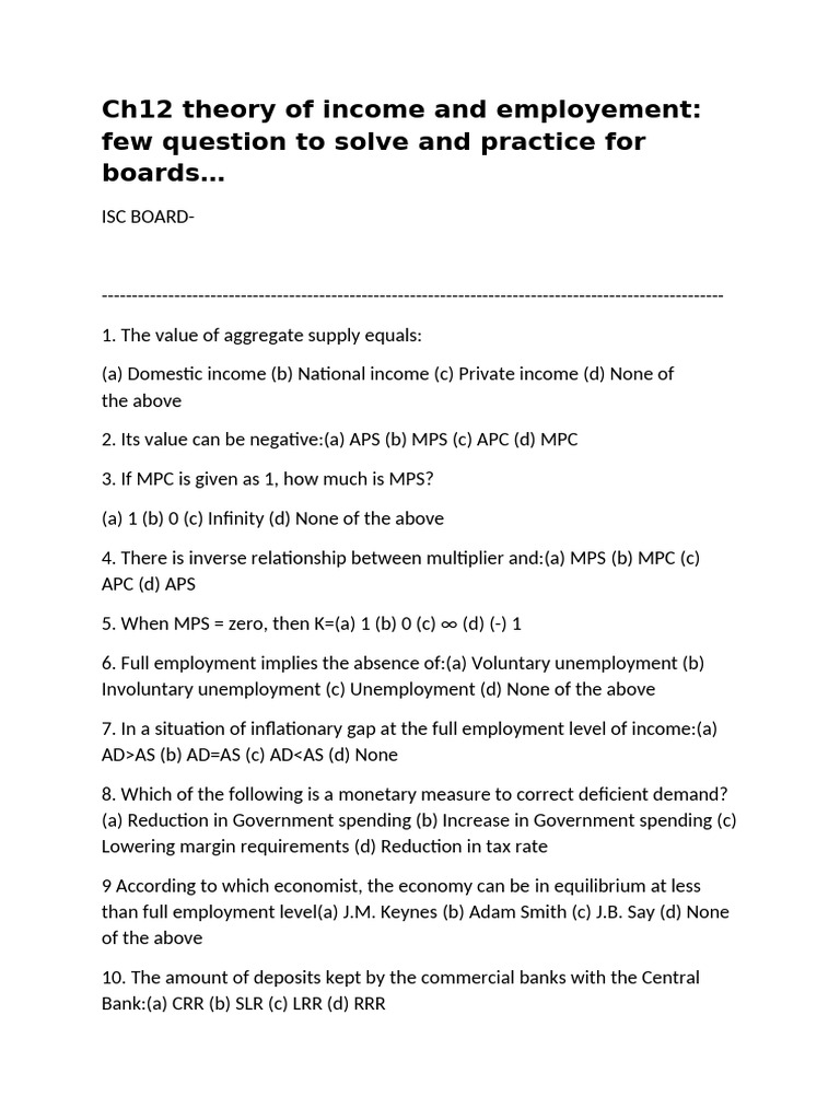 Income and Employment Theory Practice Questions | PDF | Fiscal ...