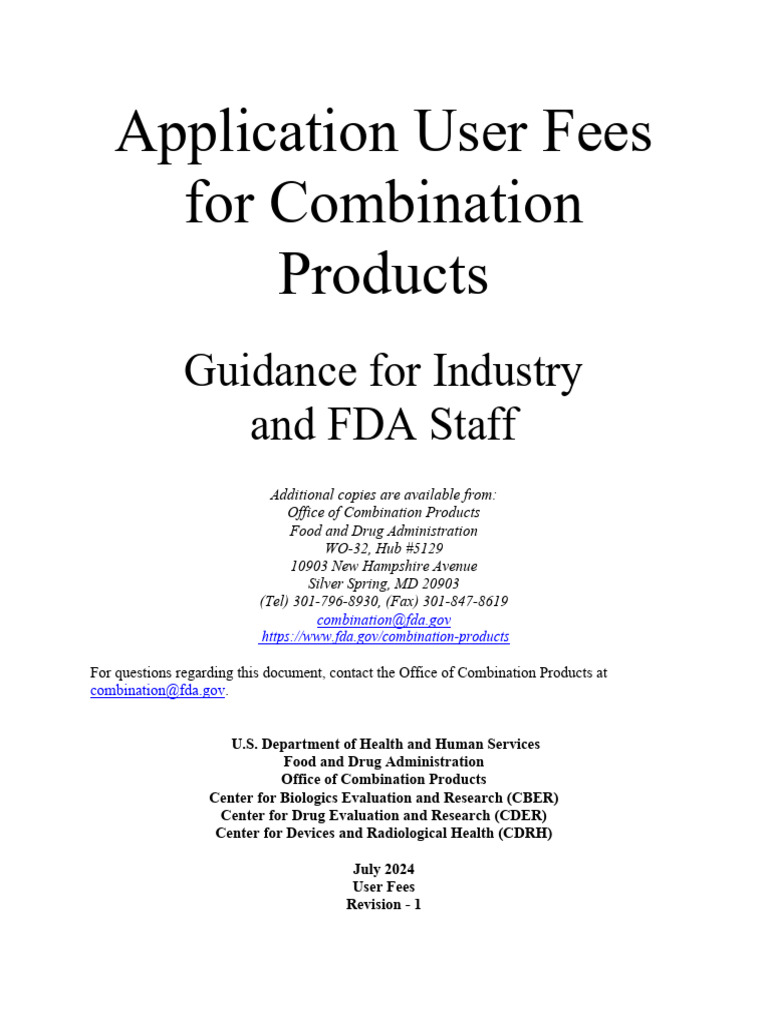 Application User Fees For Combination Products - JULY 2024 | PDF | Food ...