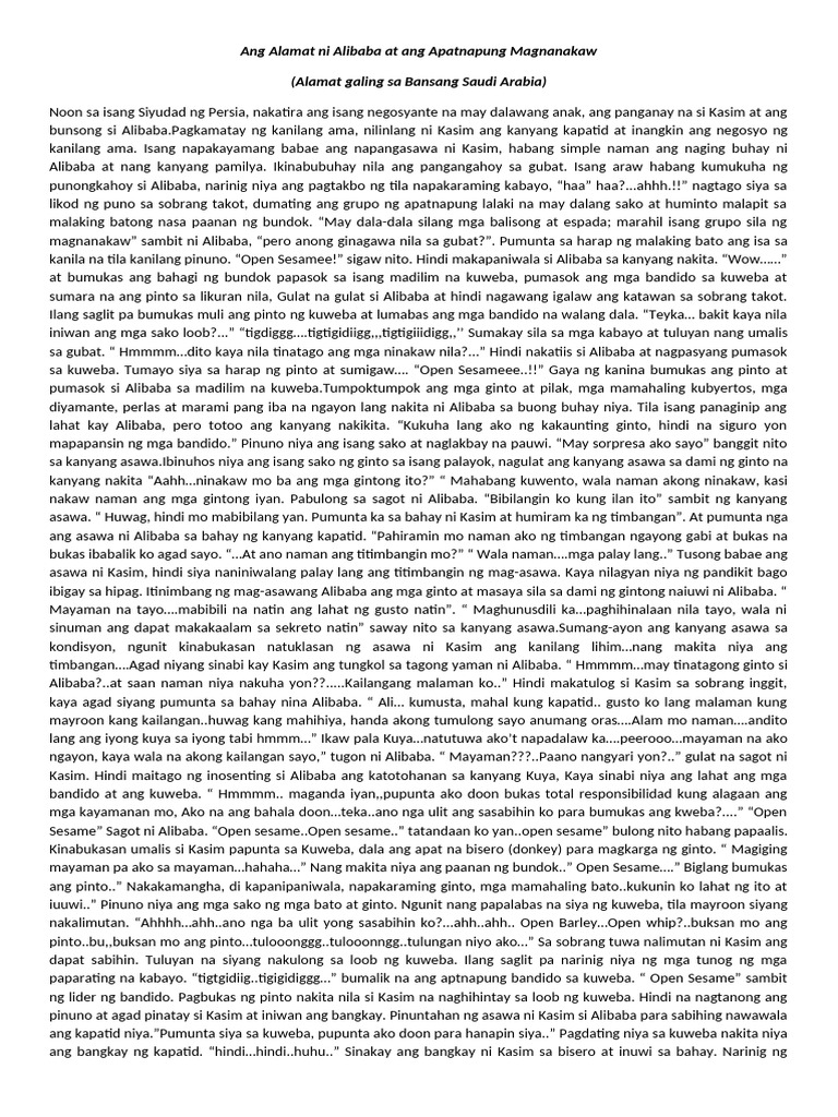 Ang Alamat Ni Alibaba at Ang Apatnapung Magnanakaw | PDF